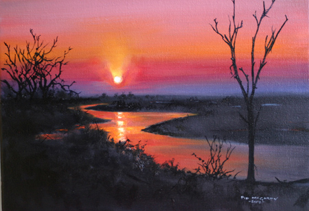 Pip McGarry, Original oil painting on canvas, Sunset, Chobe River ...