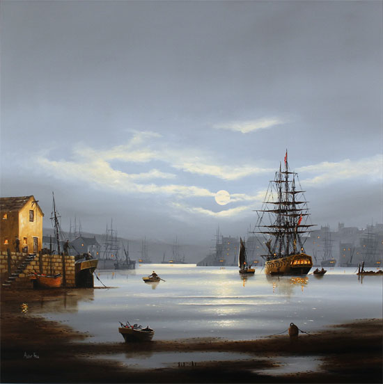 Alex Hill, original painting, Moonlight Smugglers