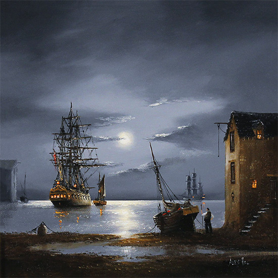 Midnight Harbour | Original painting by Alex Hill | York Fine Arts
