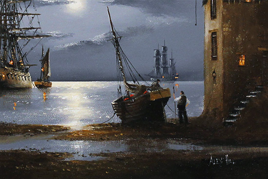 Midnight Harbour | Original painting by Alex Hill | York Fine Arts
