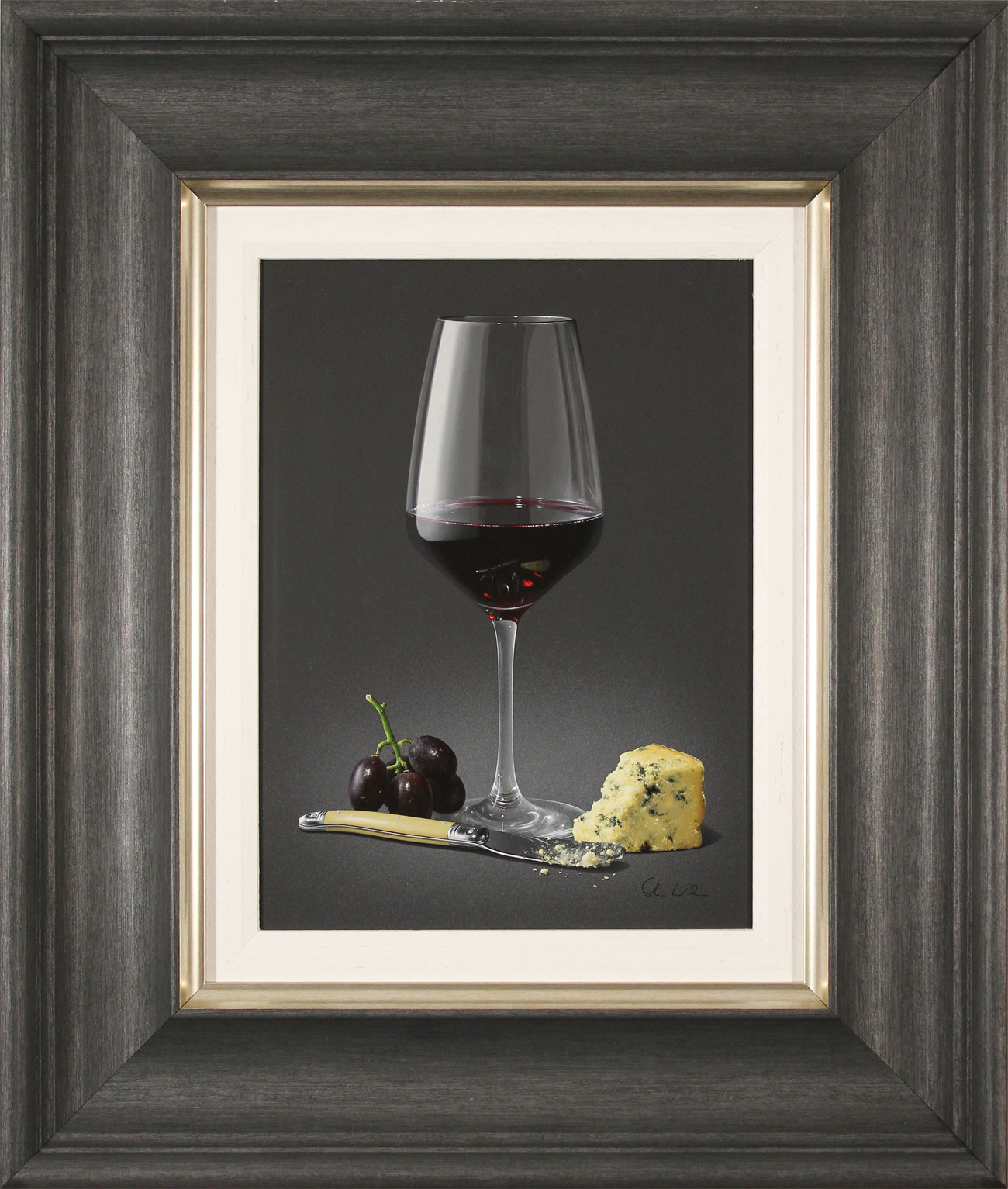 Colin Wilson, original painting, Red Wine and Stilton