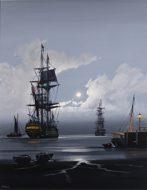 Les Spence, original painting, Moonlight Fleet