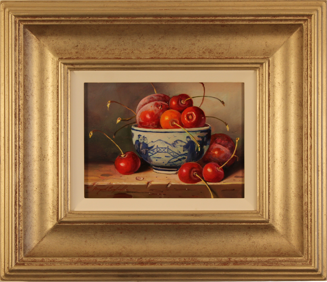 Raymond Campbell, original painting, Bowl of Cherries and Plums